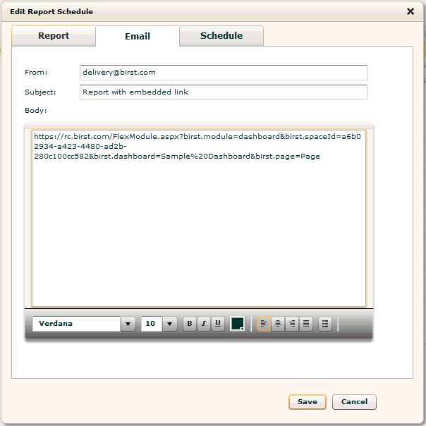 Including a Link to a Dashboard in a Scheduled Report Email