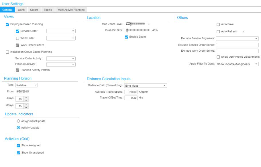 User Settings Section
